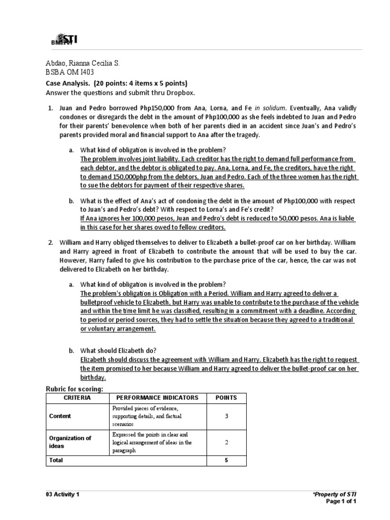 03 Activity 1abdaopdf | PDF | Debt | Debtor