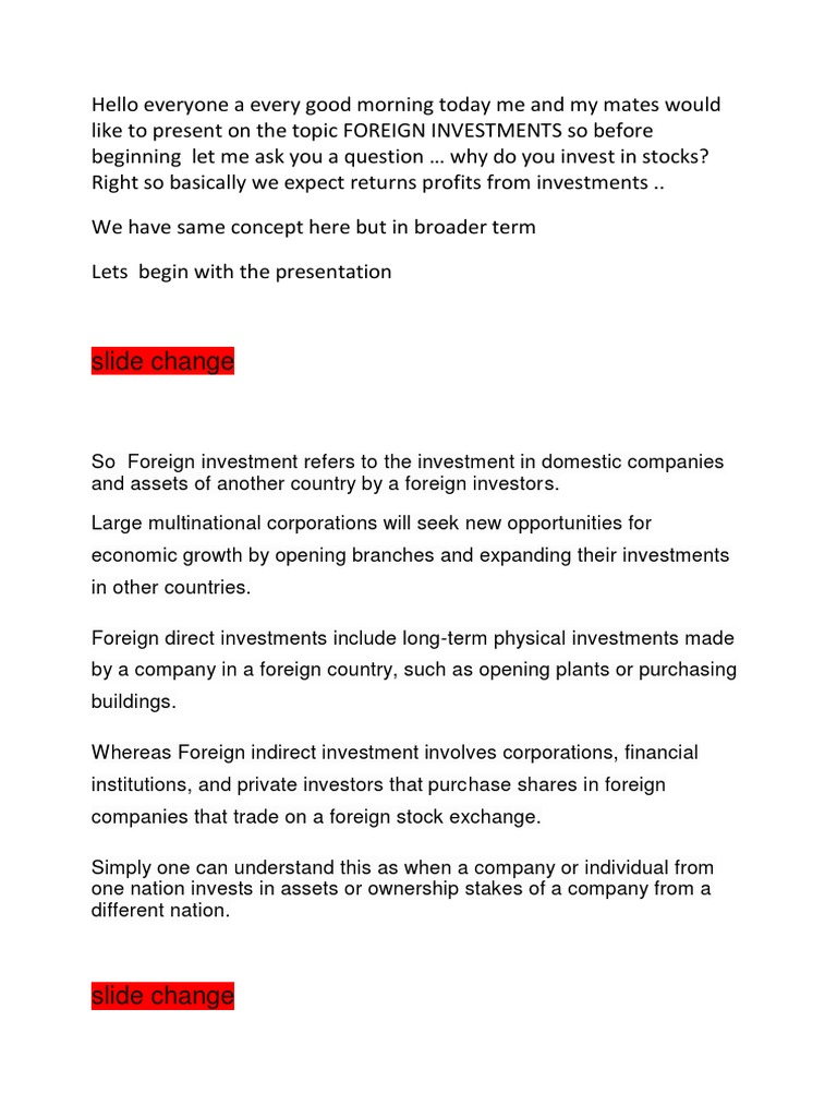 Eco Foreign Invst Script PDF | PDF | Investing | Foreign Direct Investment