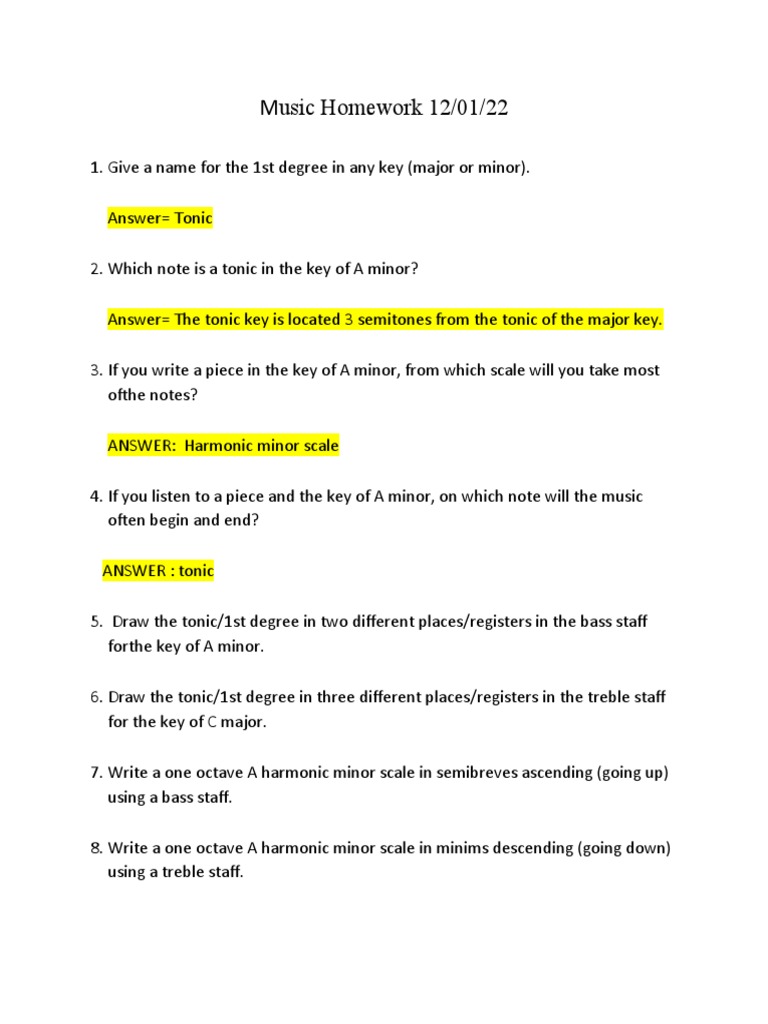 Minor Scales - Homework - Selena Bennett 3J | PDF