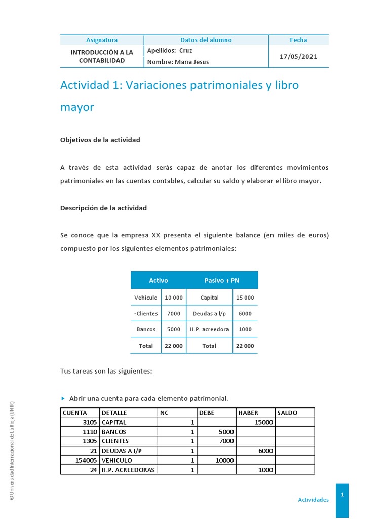 Variaciones Patrimoniales y Libro Mayor | PDF | Contabilidad | Negocios ...