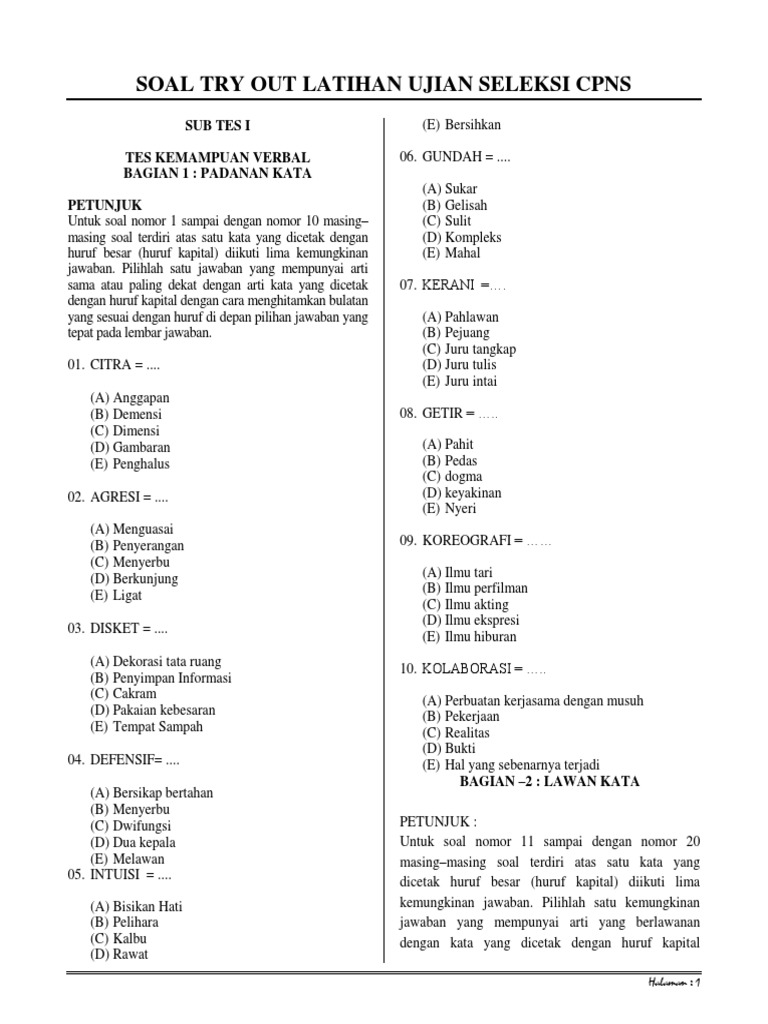 Contoh Latihan Soal CPNS Bagian 1 | PDF