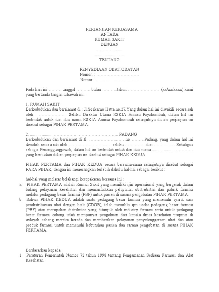Contoh Kontrak Kerjasama Dengan PBF | PDF
