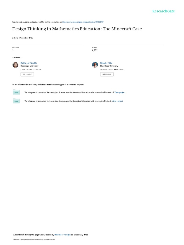 Design Thinking in Mathematics Education The Minecraft Case | PDF ...