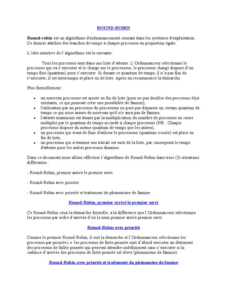 Roundrobin | PDF | Ordonnancement dans les systèmes d'exploitation | Mathématiques appliqués