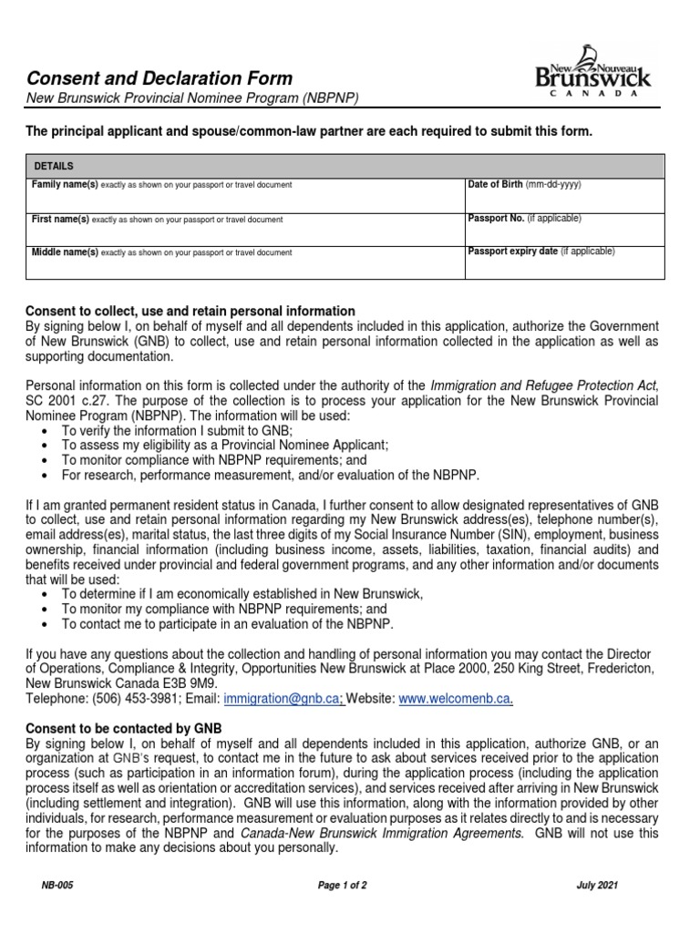 NB-005 Consent Form for NBPNP | PDF | Government | Justice