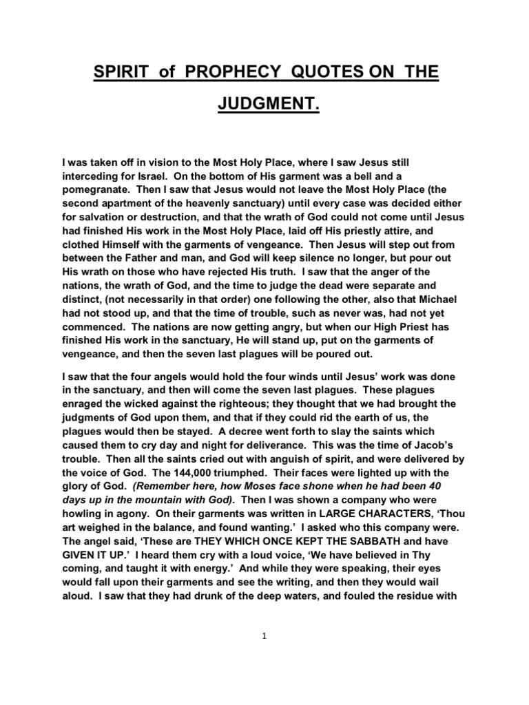 Spirit of Prophecy Quotes on The