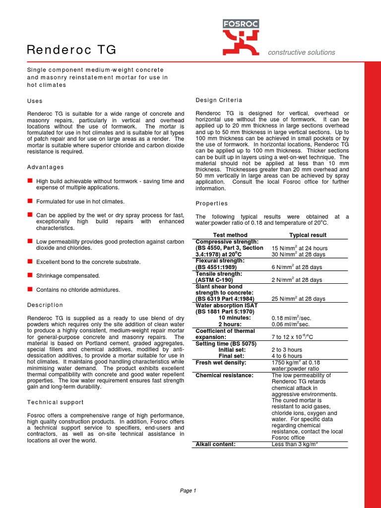 TDS Renderoc TG Saudi Arabia | PDF | Concrete | Water