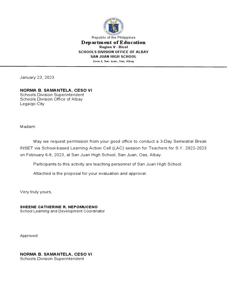 Letter Request For INSET | PDF