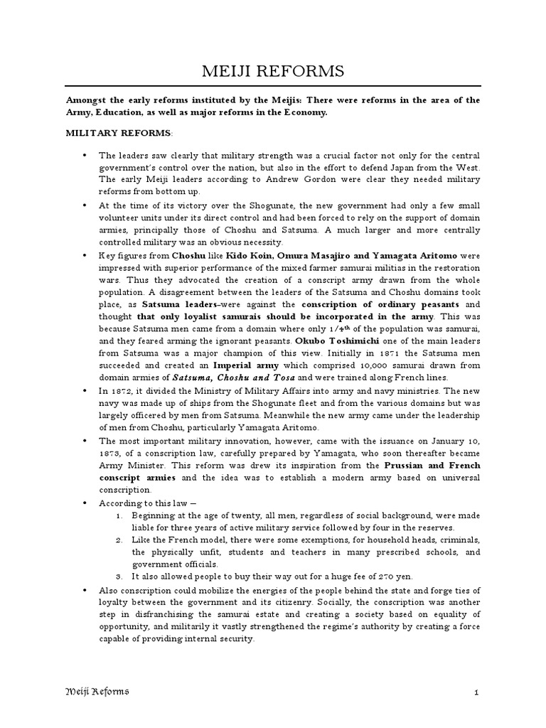 Meiji Military, Education, and Economic Reforms: Building a Strong ...