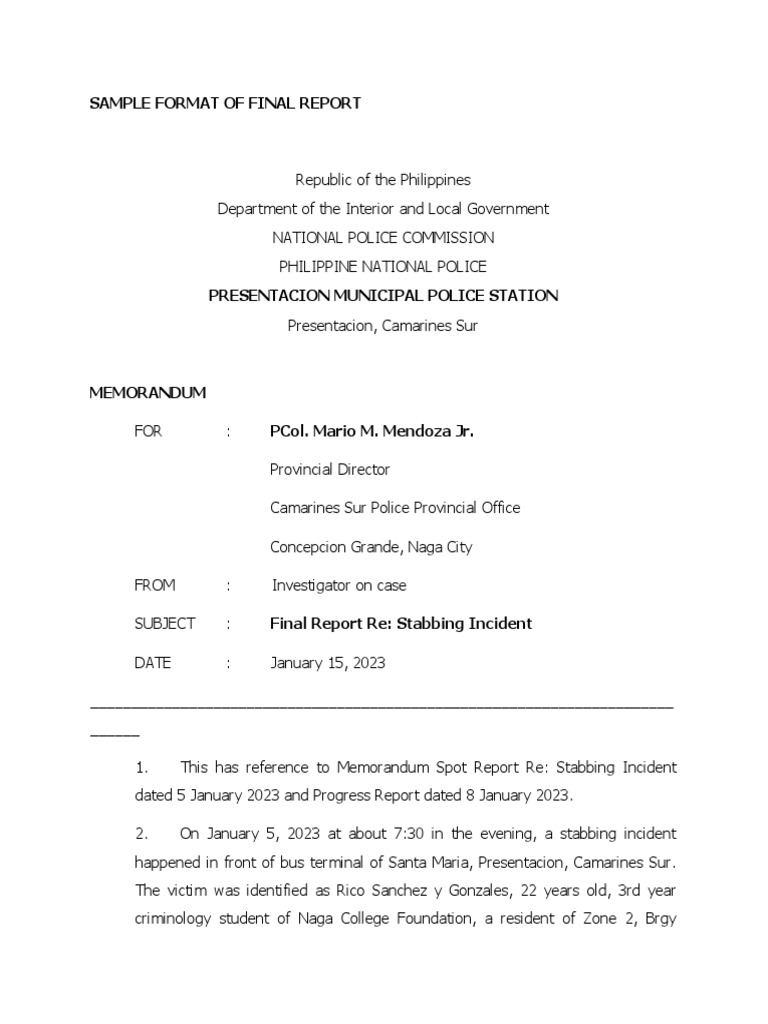 Final Report on Stabbing Incident | PDF | Misconduct | Crime & Violence