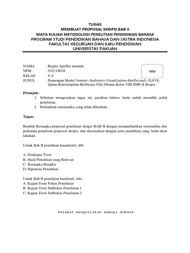 TUGAS MEMBUAT KERANGKA PROPOSAL SKRIPSI BAB II - Regita Aprillia Amanda (6A) | PDF