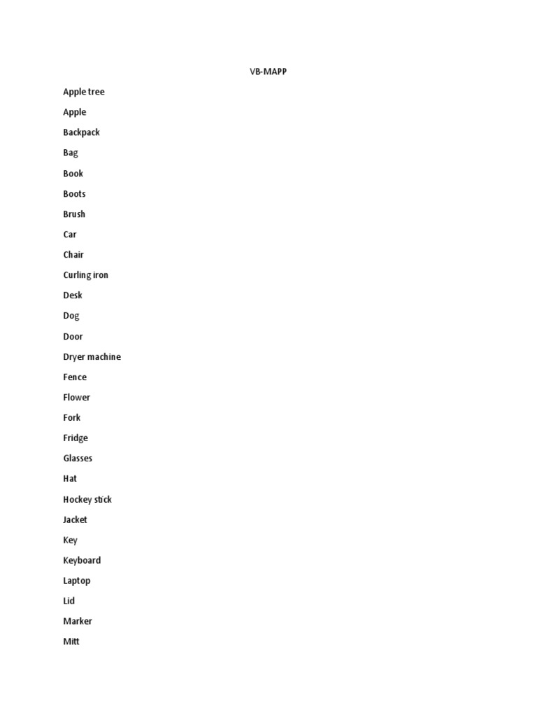 VB-MAPP Words | PDF