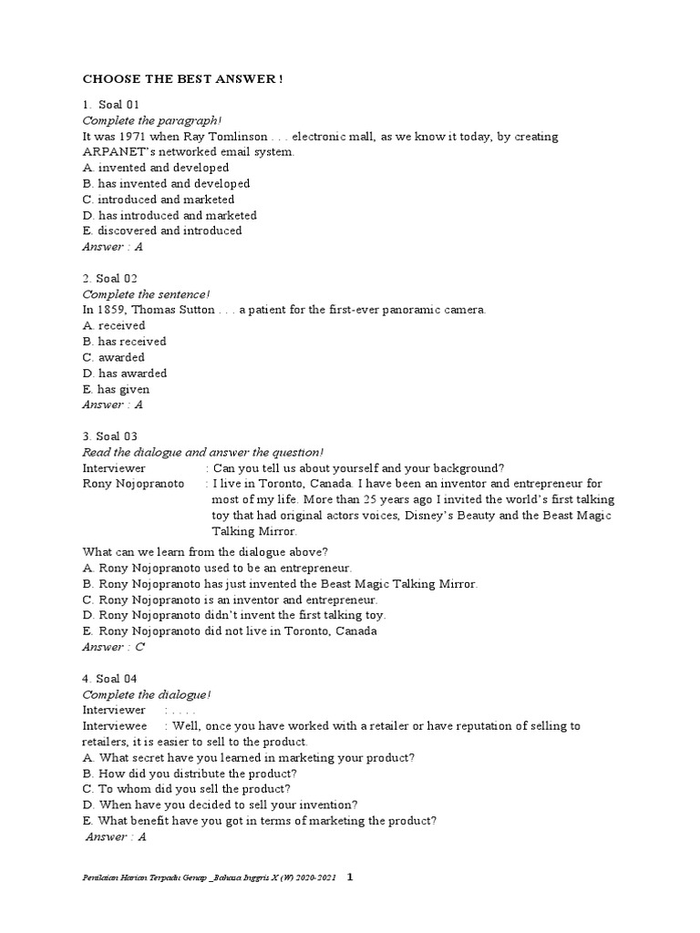 Soal PHT Genap B Inggris X (W) 2021 Covid | PDF | Military