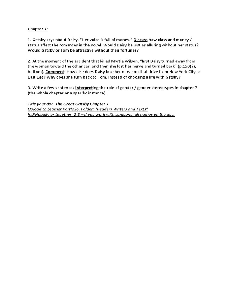Class and Gender in Gatsby's Chapter 7 | PDF | Social Science | General ...