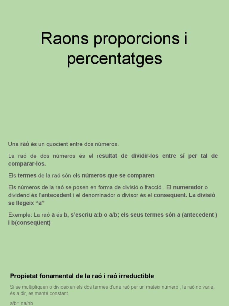 Raons, Proporcions I Percentatges PDF | PDF