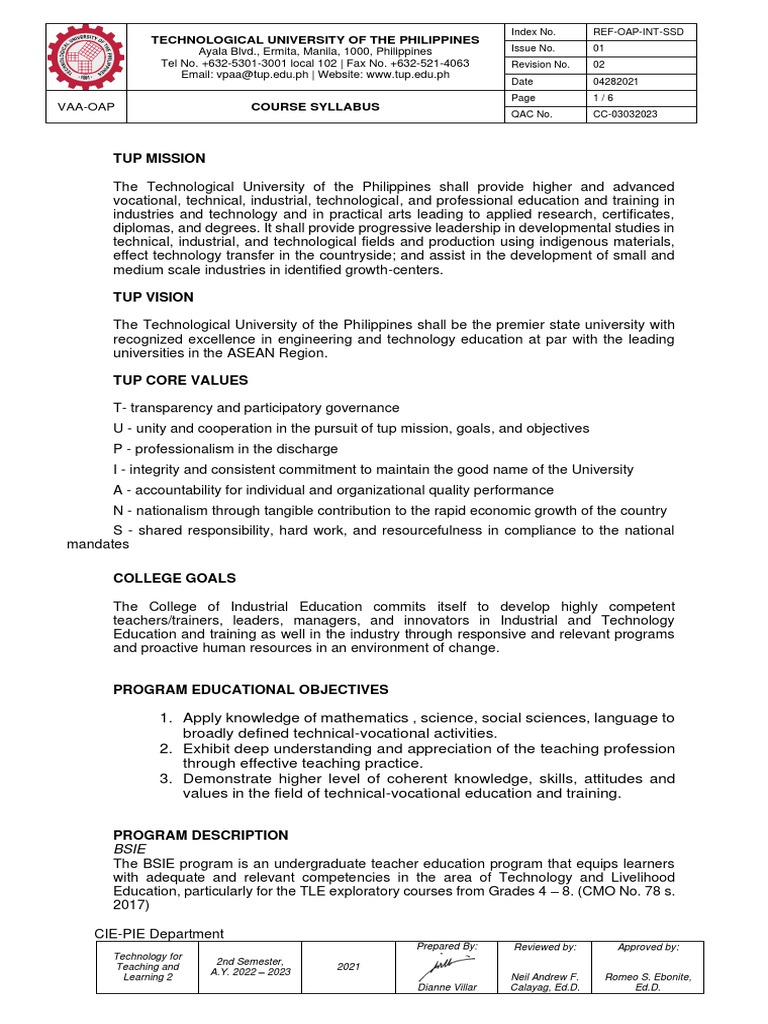 TTL2 Syllabus 22 23 | PDF | Educational Technology | Project Based Learning