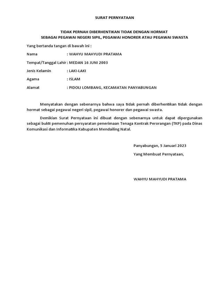 Surat Pernyataan Kontrak WAHYU | PDF
