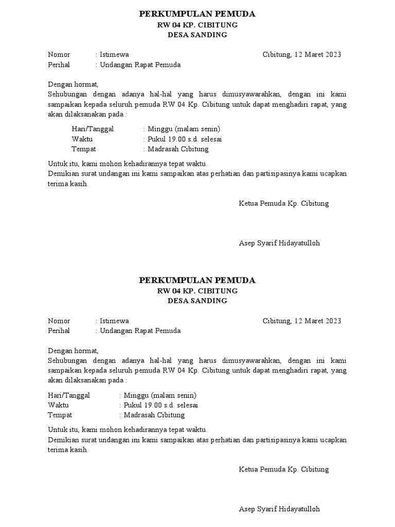 Surat Undangan Pemuda RW 04 | PDF