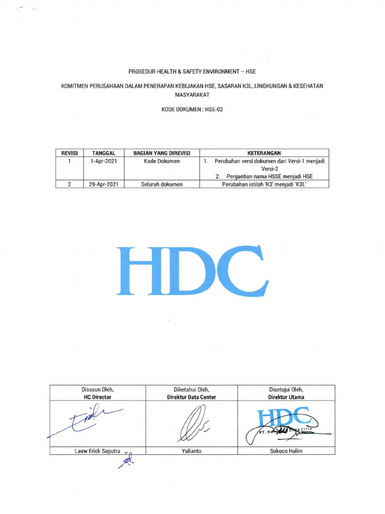 HDC-HSE02 - Komitmen Penerapan Kebijakan HSE | PDF