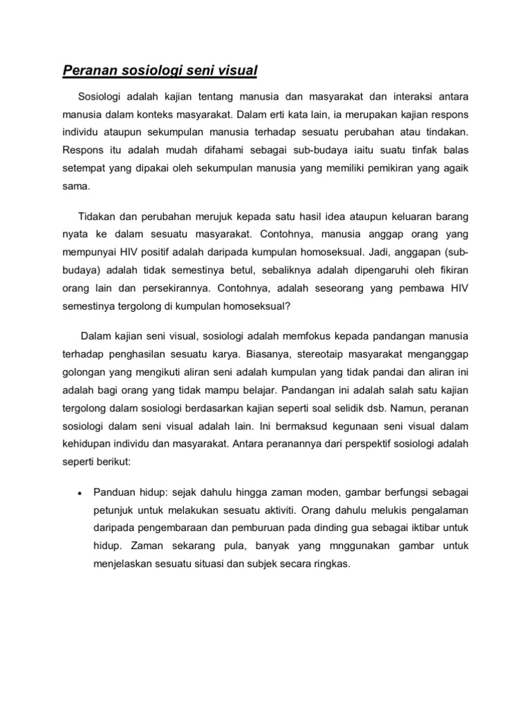 Peranan Sosiologi Seni Visual | PDF | Sains & Matematika | Sejarah