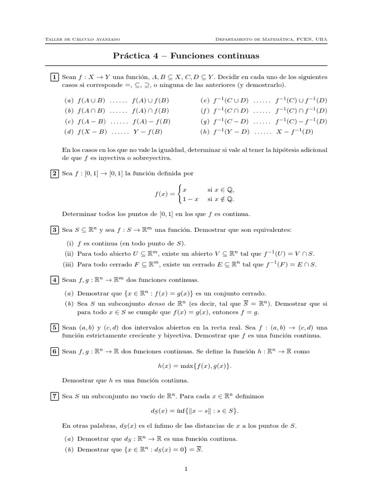 Problemas de Continuidad y Funciones en Cálculo Avanzado | PDF | Función (Matemáticas) | Prueba ...