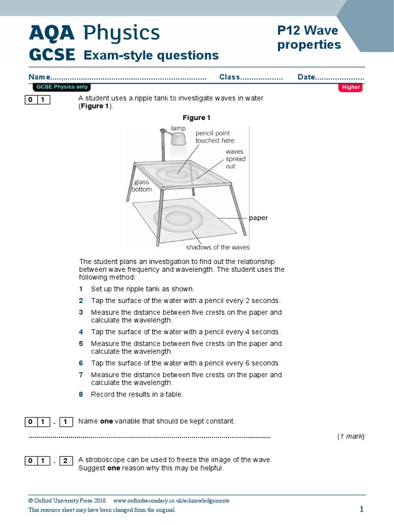 P12 Test Wave Properties | PDF | Waves | Wavelength