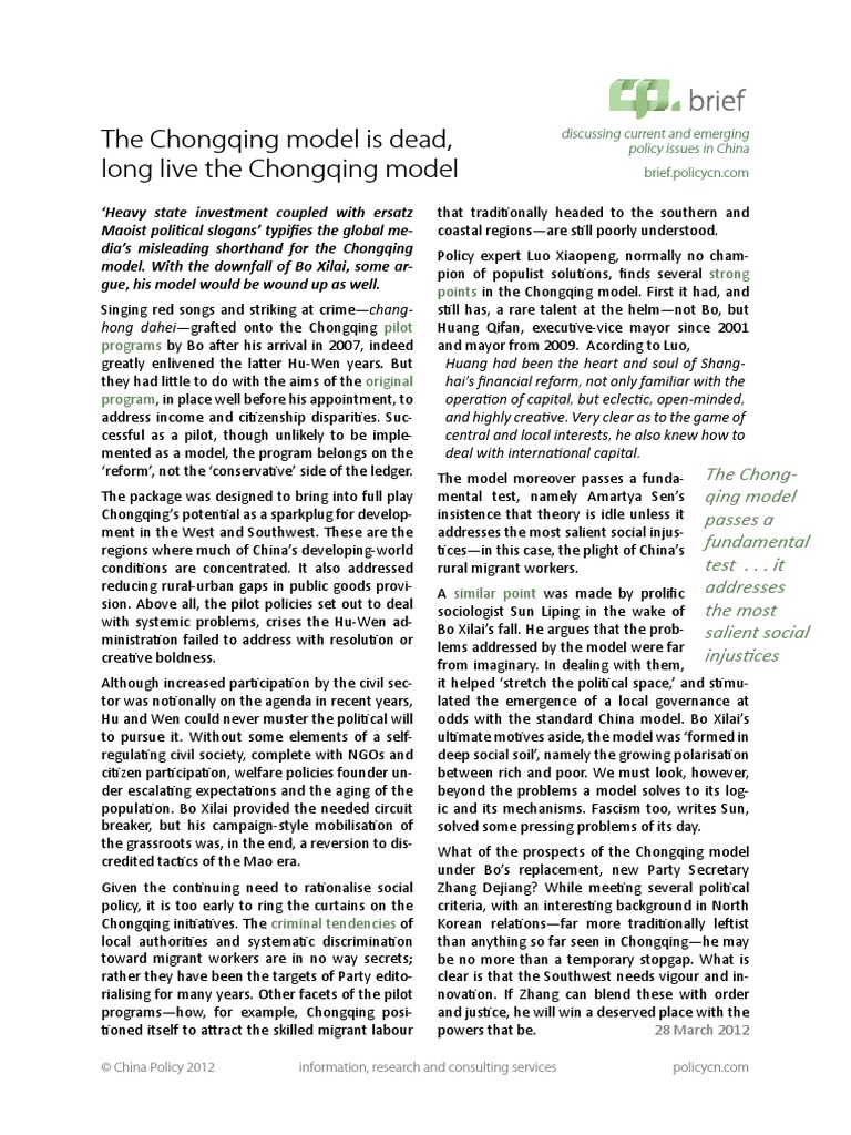 The Chongqing Model Is Dead Long Live The Chongqing Model | PDF ...