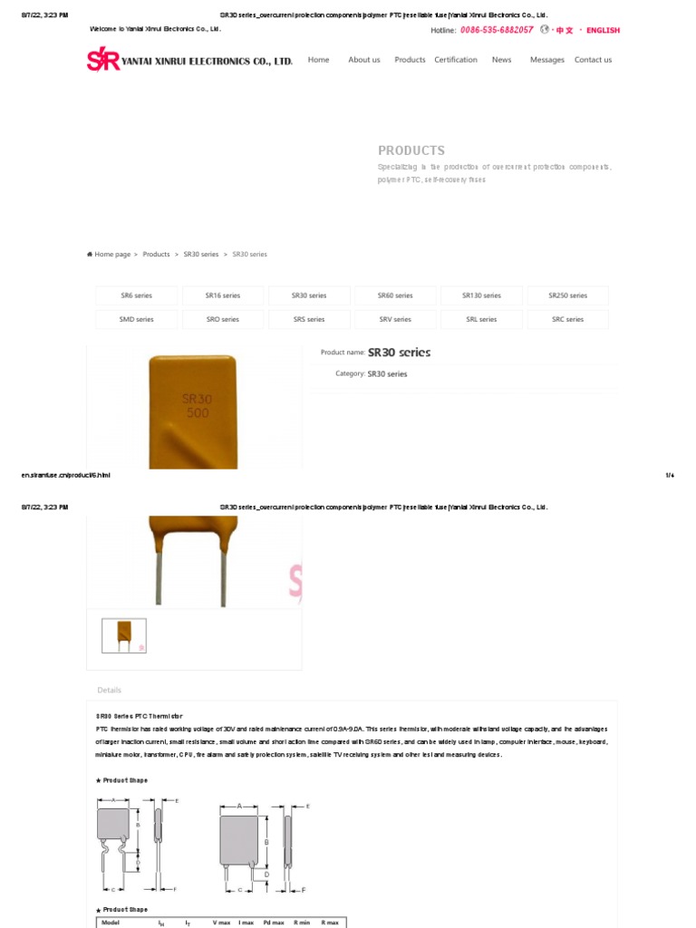 SR30 Series - Overcurrent Protection Components - Polymer PTC - Resettable Fuse - Yantai Xinrui ...