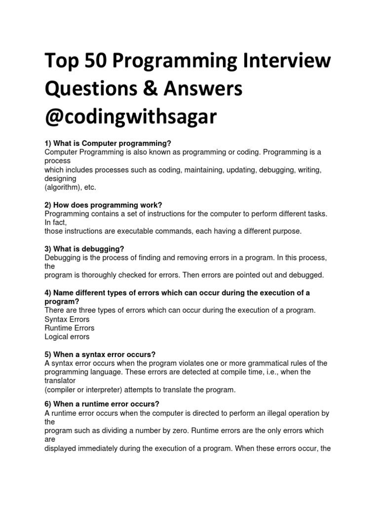 Top 50 Programming Interview Pdf Computer Programming Programming