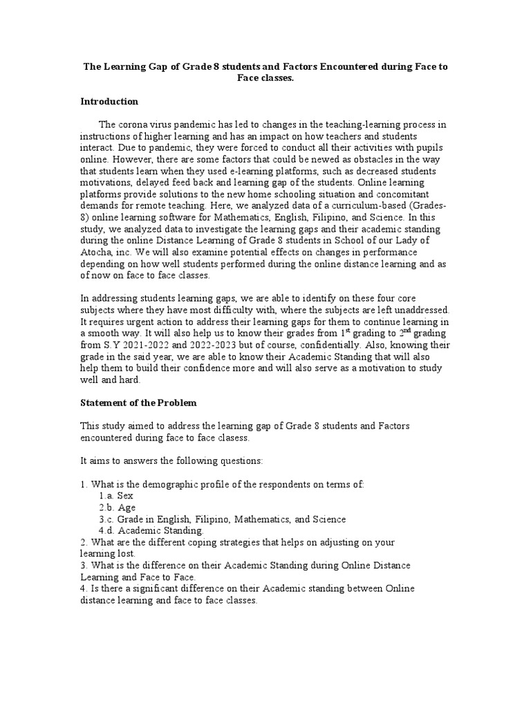 Addressing Grade 8 Learning Gaps | PDF | Learning | Educational Technology