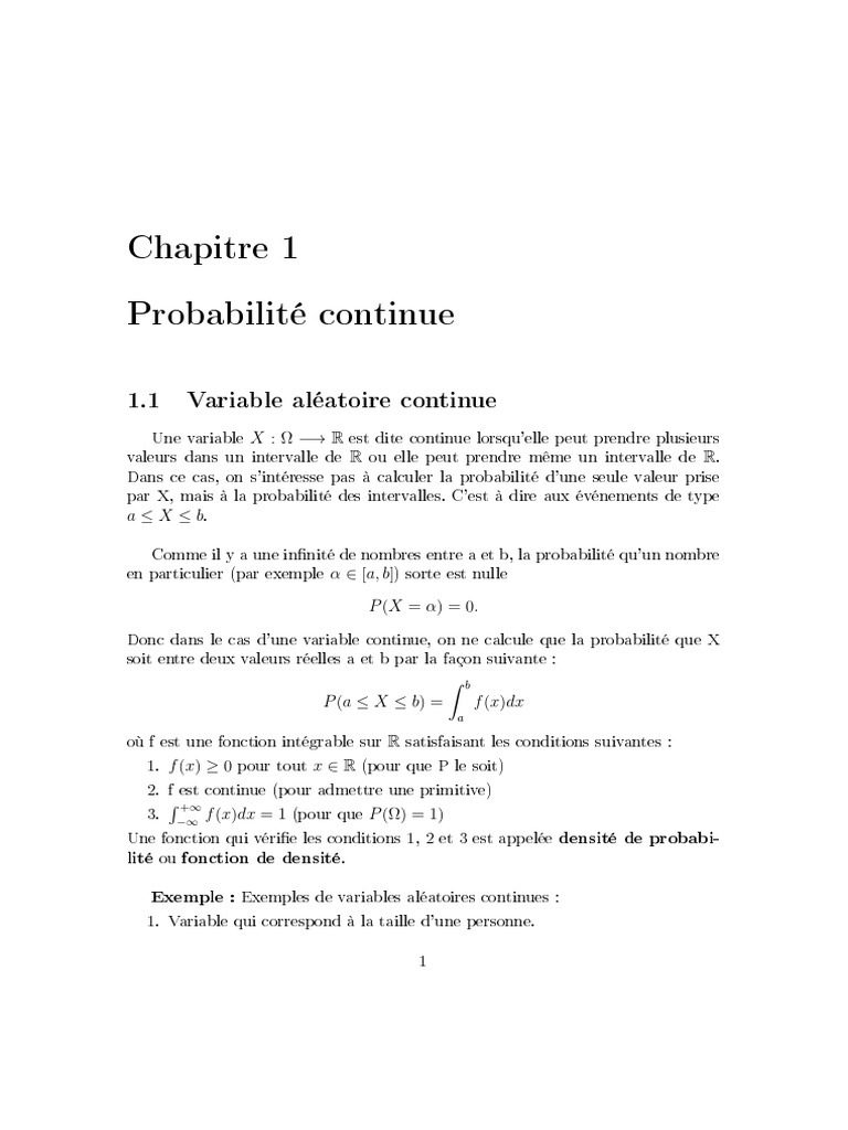 Variables Aléatoires Continues et Lois | PDF | Variable aléatoire à ...