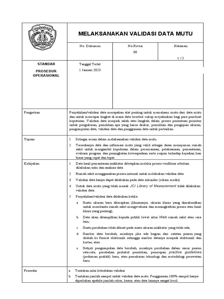 Spo Validasi Data Mutu - Compress | PDF