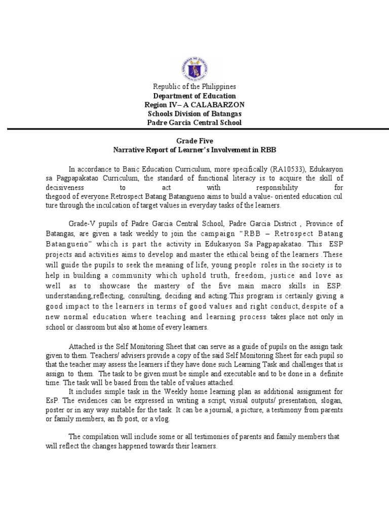 RBB Narrative | PDF | Learning | Curriculum