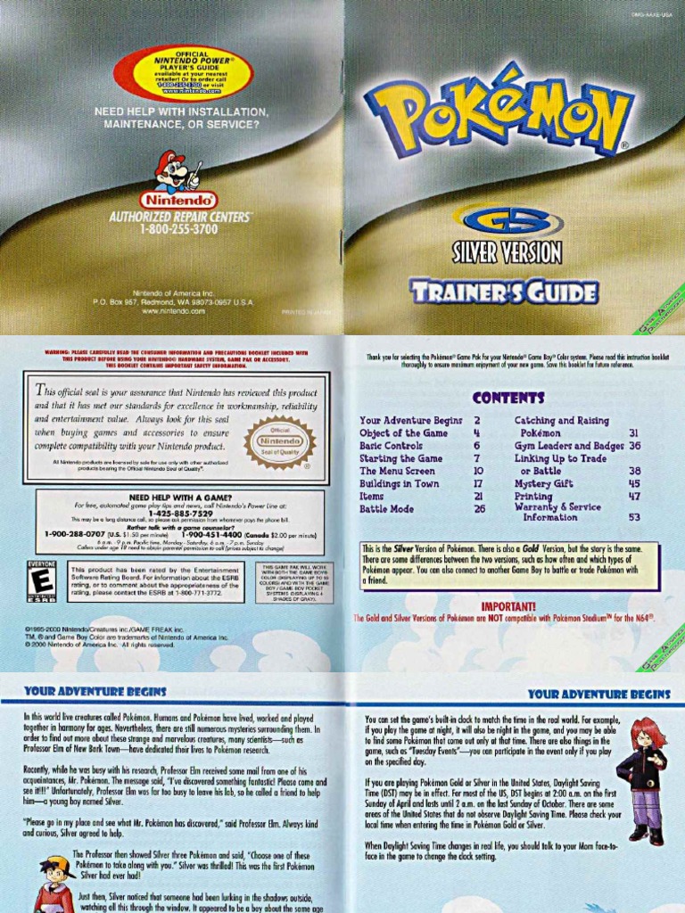 Pokemon Silver Instruction Manual | PDF