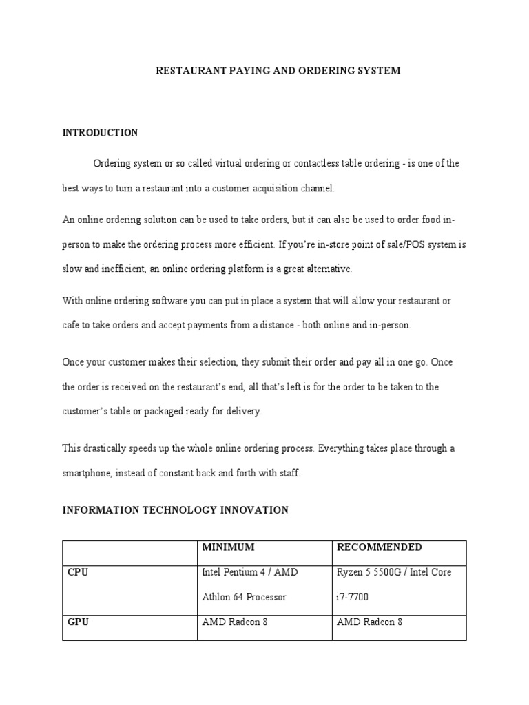 Restaurant Paying and Ordering System | PDF | Waiting Staff | Point Of Sale