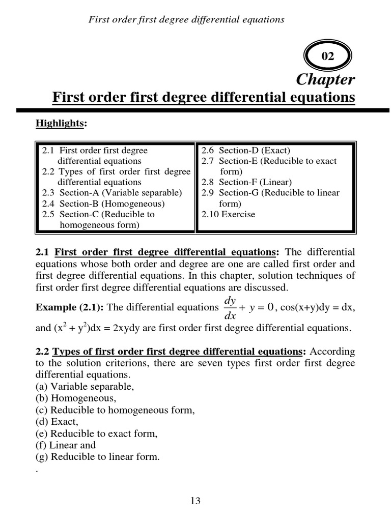 02 First Order First Degree Variable Separable Pdf Equations Differential Equations