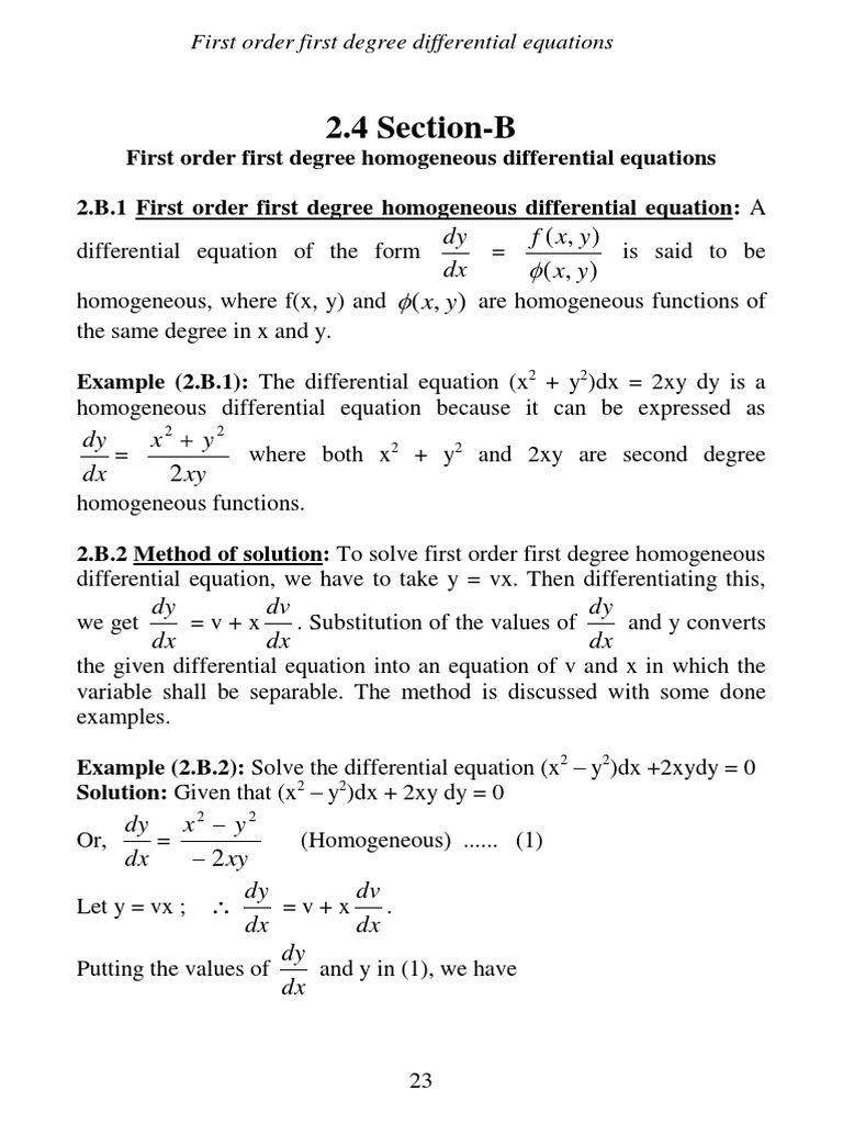 02B First Order First Degree Homogeneous | PDF | Equations ...