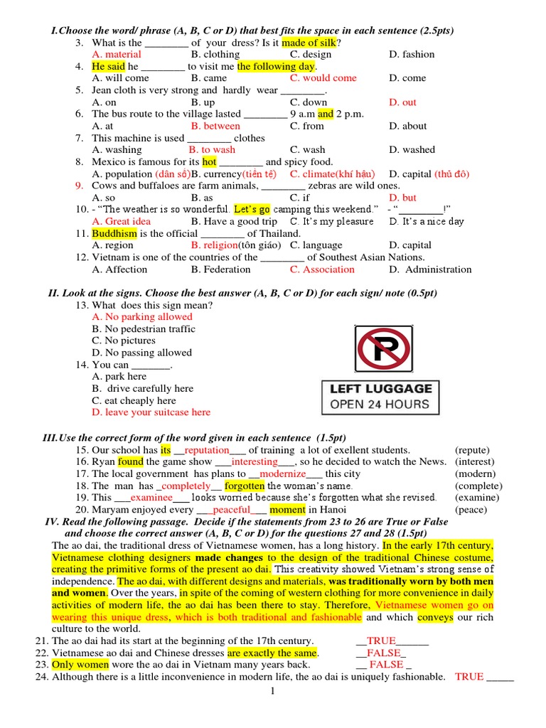 REVISION 1+2 Đáp Án | PDF