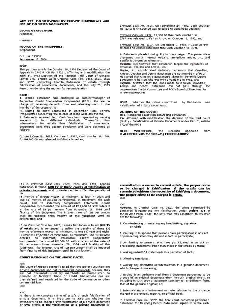 Batulanon Vs People | PDF | Forgery | Fraud