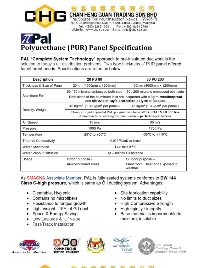 PAL Polyurethane Panel Spec 31102008 | Duct (Flow) | Manmade Materials ...