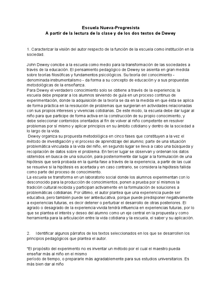 Escuela Nueva-Progresista PDF | PDF | John Dewey | Conocimiento