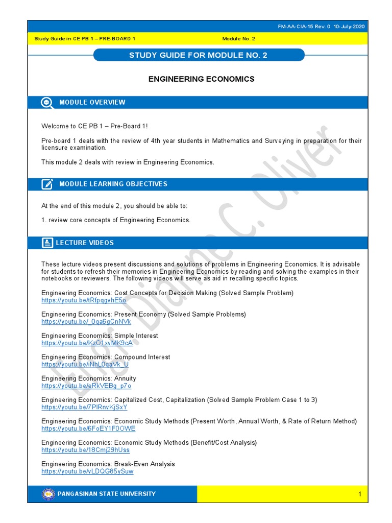 Study Guide - 2 - PB1 Econ Dianne Oliver | Download Free PDF | Engineering | Economics