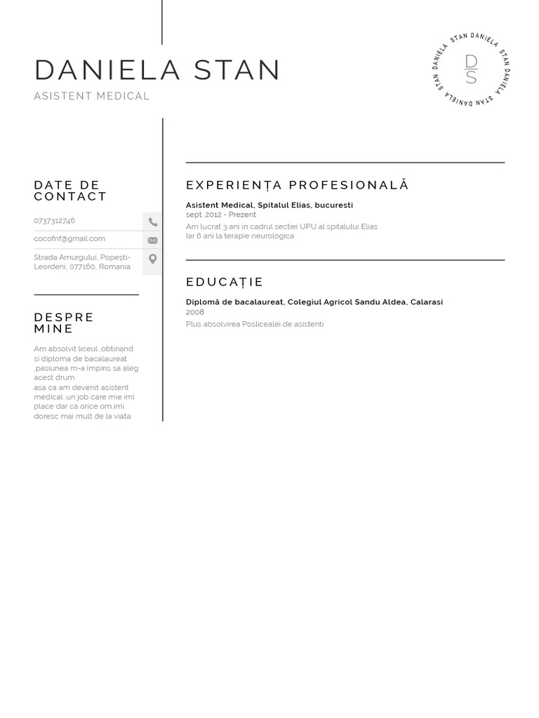 Daniela Stan: Date de Contact Experiența Profesională | PDF