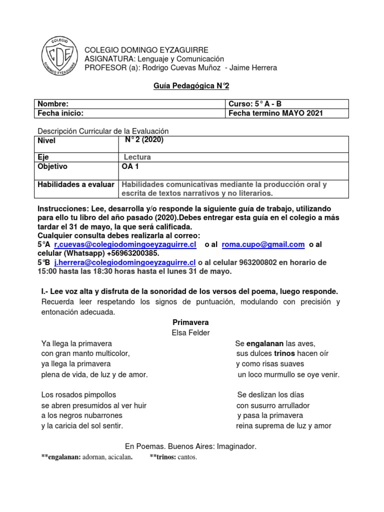 Guia N°2 Lenguaje 5° | PDF