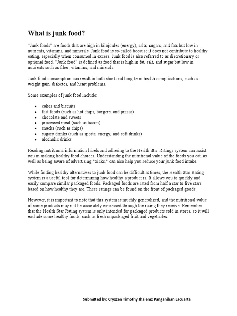 Understanding Junk Food and Health Risks | PDF | Junk Food | Foods