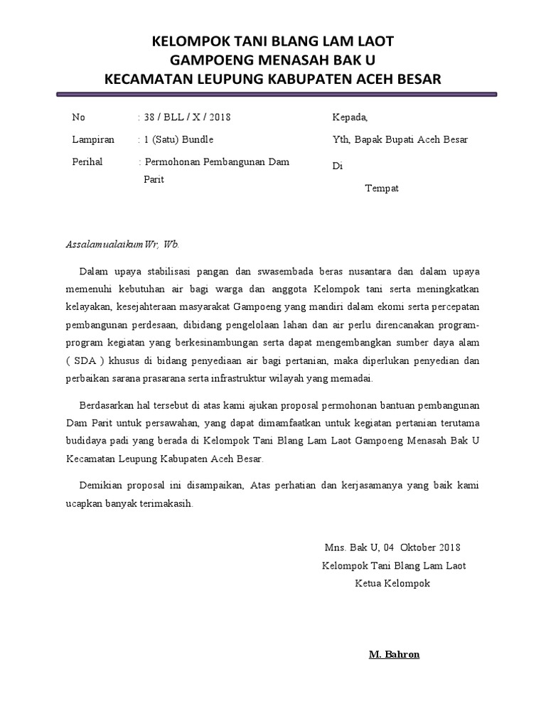 Proposal Damparit Gampong Mns Bak U Leupung | PDF