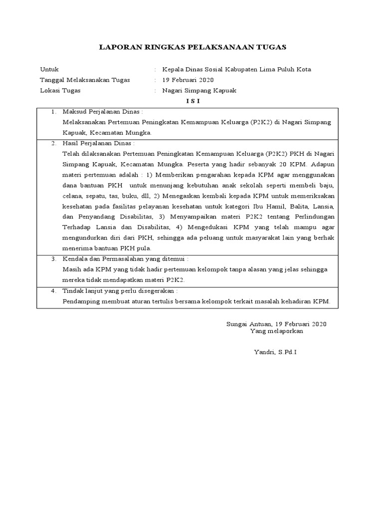Laporan Ringkas Pelaksanaan Tugas PDP | PDF