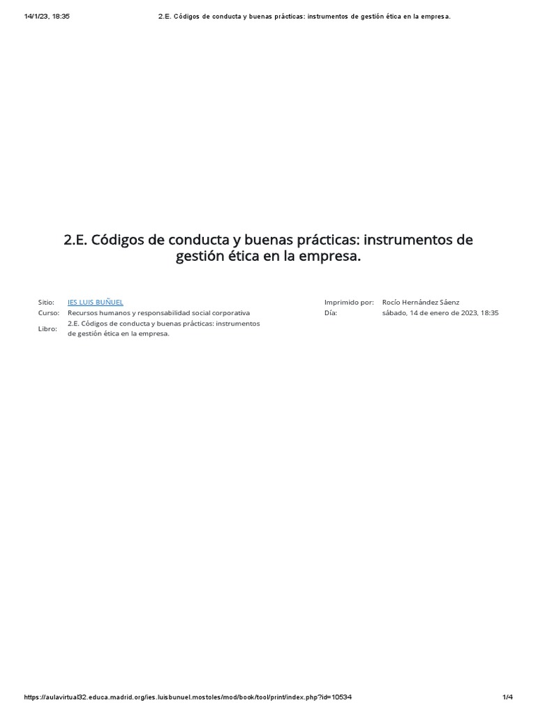 2.E. Códigos de Conducta y Buenas Prácticas - Instrumentos de Gestión Ética en La Empresa | PDF ...