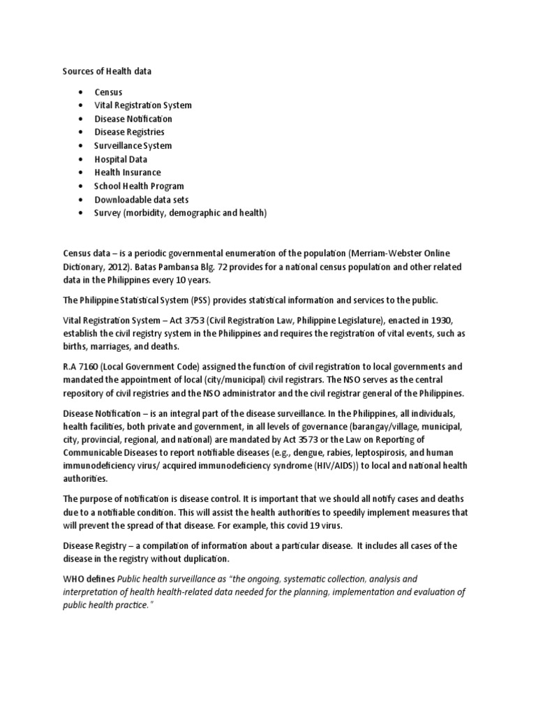 Sources of Health Data Draft | PDF | Public Health | Medical Specialties