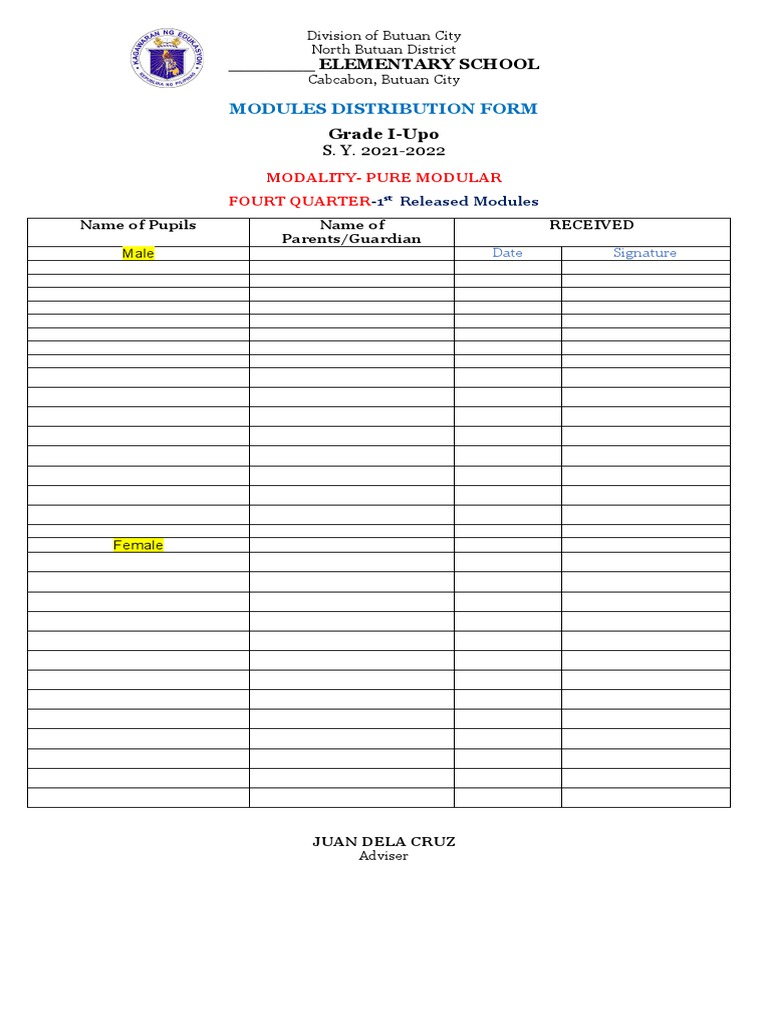 A Distribution and Retrieval of Modules Form 2021-2022 | PDF
